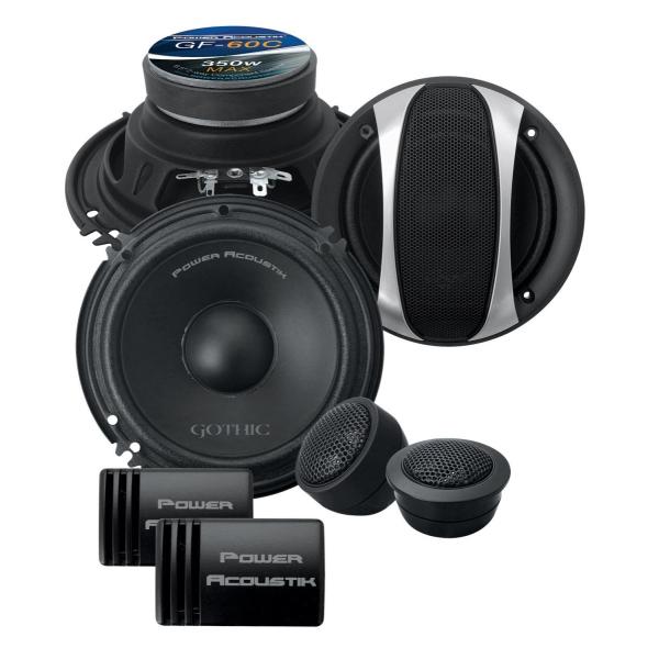アメリカ人気のPower Acoustik （パワーアコースティック）Gothicシリーズ16.5cm (6.5インチ）2-Way コンポーネントスピーカーGF-60C（セット）です。 最大入力：350W， 公称インピーダンス：4Ω， 周波...