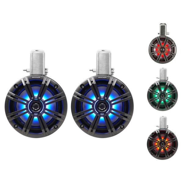 Kicker KMTCシリーズ最新型LED付 16.5cmコアキシャルマリーンタワーシステムKMTC65(45KMTC65、Charcoal色、1ペア分)です。瞬間最大入力：195W,定格入力：65W,能率：90dB,再生周波数帯：35Hz...