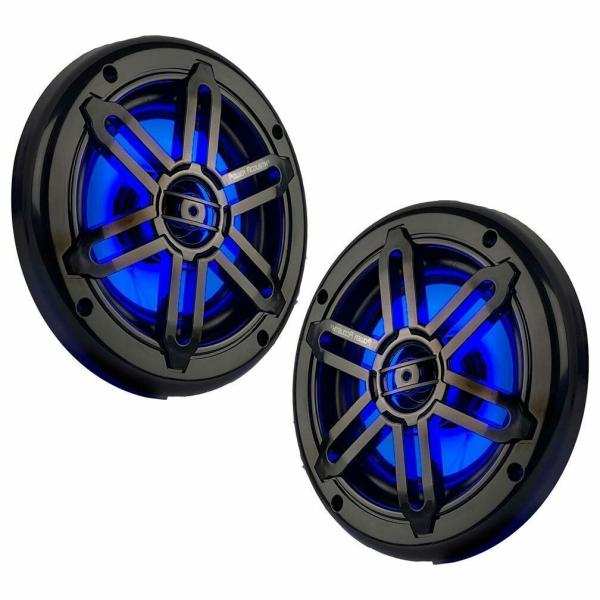 アメリカ人気のPower Acoustik (パワーアコースティック) ブルーLED内臓マリングレード16.5cm (6.5インチ) 2wayコアキシャルスピーカー MFL-65WB (ペア) です。●仕様:16.5cmマリングレードLED...