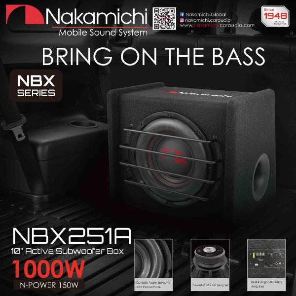 音楽の感動を世界の人々に伝える日本が誇る高品質ブランド Nakamichi Nシリーズ アンプ内蔵 25cm（10インチ）の純正ウーハーBOX NBX251Aです。瞬間最大（PEAK）：1000W,定格出力（N-Power）：150W,周波...