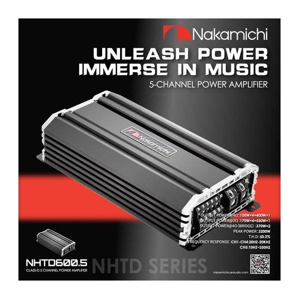 音楽の感動を世界の人々に伝える日本が誇る高品質ブランド Nakamichi NHTDシリーズ 超小型 Class D 5chパワーアンプ NHTD600.5です。最大出力：3200W,定格出力（N-Power）：100W×4ch+400W×...