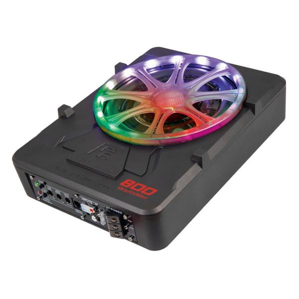 アメリカ人気のPower Acoustik (パワーアコースティック) 超薄型 RGB LED付/Class D アンプ内蔵の25cm (10インチ) ウーハーBOX PUB-10Lです。最大出力 : 800W, 周波数特性 : 50-15...