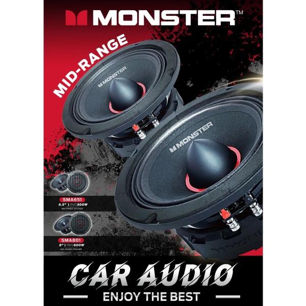 特許技術を駆使したケーブルや高品質なオーディオ機器でしられたMonster Car Audioの16.5cm（6.5インチ）ミッドレンジスピーカー SMM651（1個入り）です。最大入力（Peak Power）：1000W (1個) ,定格...
