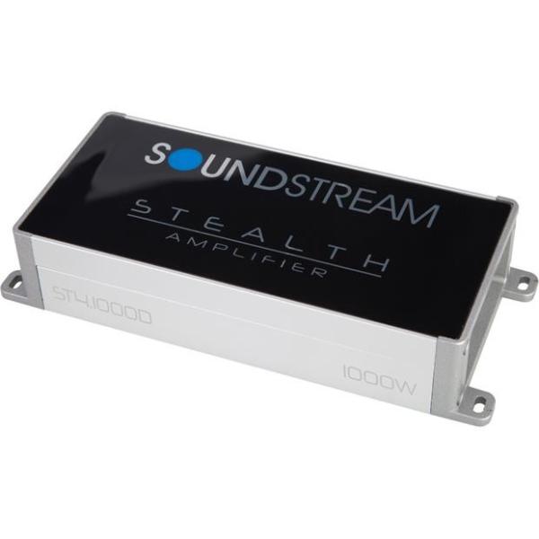 Soundstream 人気のSTEALTH (ステルス) シリーズ超小型Class D 1-chパワーアンプ ST1.1000Dです。定格出力 (14.4V) : 1ch x 350W (4Ω) ; 1ch x 500W (2Ω) ,最大...