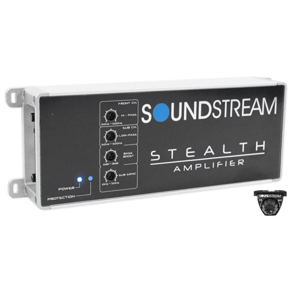 Soundstream 人気のSTEALTH(ステルス)シリーズ 超小型 Class D 3-ch パワーアンプ ST3.1000Dです。最大出力：1000W、定格出力(14.4V)：2chx65W+1chx200W(4Ω);2chx100...