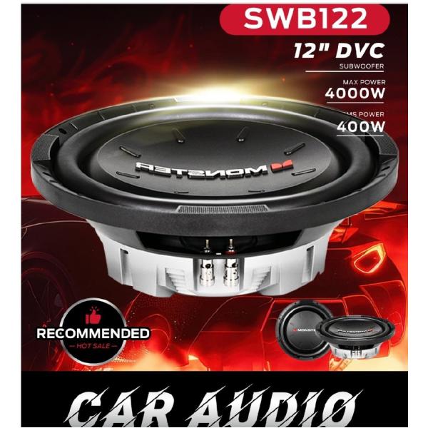 特許技術を駆使したケーブルや高品質なオーディオ機器でしられたMonster Car Audioの薄型25cm (10インチ) サブウーハー SWB102です。●仕様：10inch（25cm）4ΩDVCサブウーファー ●最大瞬間入力：3500...