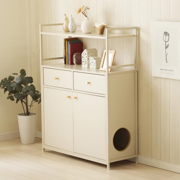 ■特長コンパクトながらチェストとしても使えるキャットウォーク。本体側面に猫が出入りするための穴が空いています。猫の寝室やトイレを置くためにしようするのもおすすめです。部屋の景観はおしゃれに保ちつつ猫との楽しい時間をお過ごしいただけます。■サ...