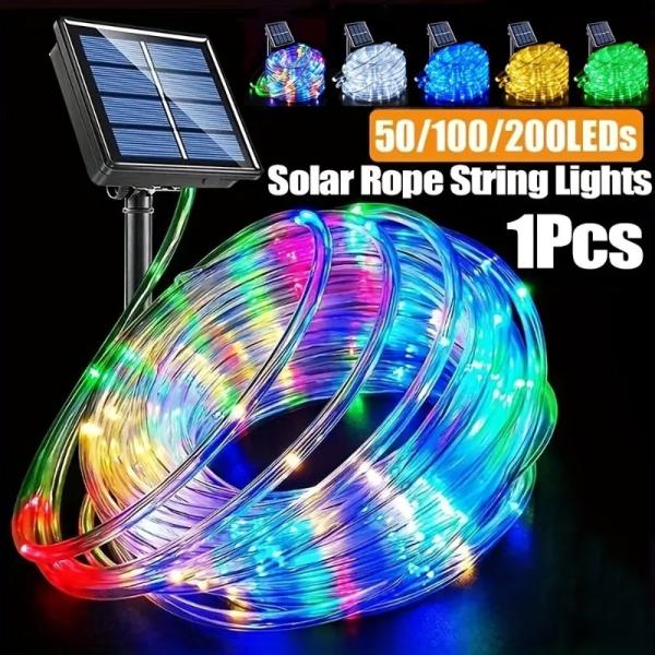 ソーラーチューブライト 屋外用 1個、6.71/11.89/21.95メートル 50/100/200 LED ライトストリング、8モード ガーデンロープライト 結婚式 クリスマス ハロウィン 感謝祭の装飾、パティオ ポーチ プール クリスマ...