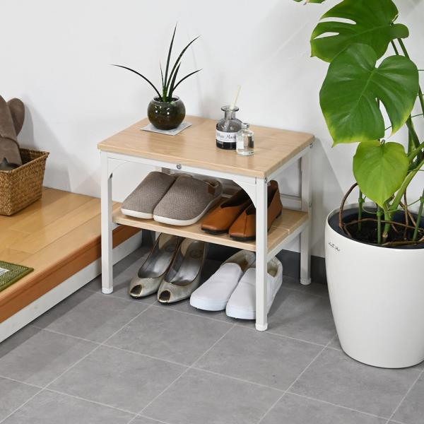 ◆商品説明[メーカー]フクダクラフト[サイズ]幅45×奥行30×高さ40.5cm[重量]4.8kg[全体対荷重]80kg[カラー]ナチュラル／ダークブラウン[材質]本体：スチール・粉体塗装座面・棚板：化粧繊維板[その他仕様]組立式[原産国]中国