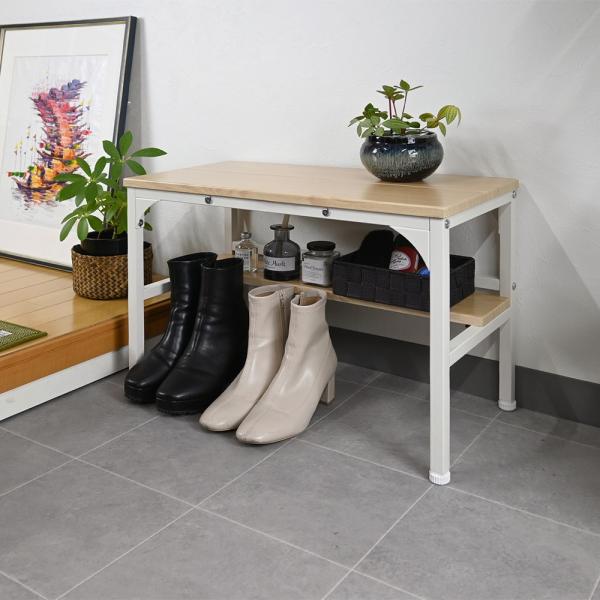 ◆商品説明[メーカー]フクダクラフト[サイズ]幅60×奥行30×高さ40.5cm[重量]6.2kg[全体対荷重]80kg[カラー]ナチュラル／ダークブラウン[材質]本体：スチール・粉体塗装座面・棚板：化粧繊維板[その他仕様]組立式[原産国]中国