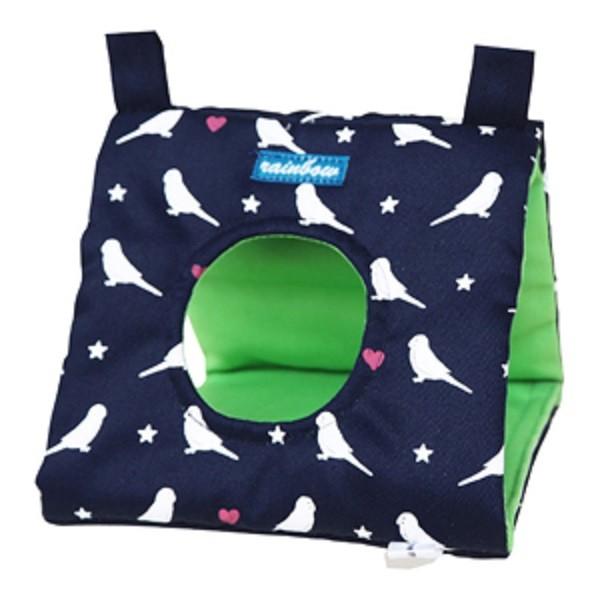 小型インコ楽しく遊べるさんかくトンネル。シックでおしゃれなセキセイインコプリント！【サイズ】幅約１５ｃｍ　奥行約１４ｃｍ　高さ約１３ｃｍ　取り付け部分約８ｃｍ　【素材】コットン、ポリエステル【販売元】レインボー　大阪府摂津市商品の色、柄、素...