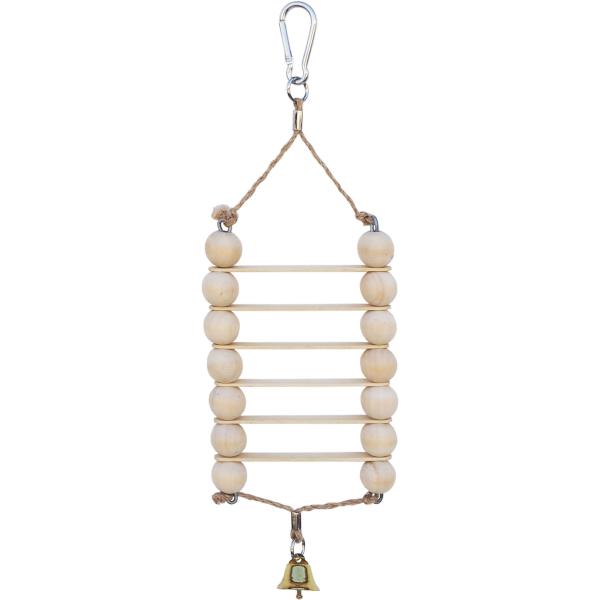 着色料を使用していない無着色バードトイシリーズ。はしご遊びが出来る鳥さんのおもちゃです。かじり木にもなるのでストレス解消にもオススメです。【サイズ】幅：約１１．５ｃｍ高さ：約２８ｃｍ取り付け部分：約５ｃｍ【原材料】天然木、麻紐【原産国】フィ...