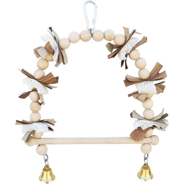 着色料を使用していない無着色バードトイシリーズ。ヤシの葉をふんだんに使った無着色シリーズのブランコdです。レインボーバードトイ　ハッピーアーチブランコ（Ｍ）と同じサイズです。【サイズ】幅：約２３ｃｍ高さ：約２３ｃｍ取り付け部分：約５ｃｍ【原...