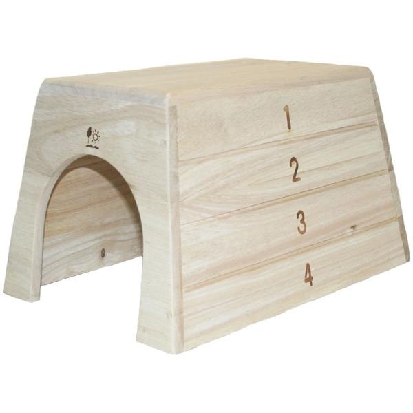 隠れても、のぼっても楽しい！！うさぎ・モルモット・ハリネズミなど、もぐりこむ のが大好きな小動物用跳び箱型木製ハウス。 【サイズ】約W200×D290×H170mm【原材料】天然木【原産国】ベトナム【ご注意】自然の素材を使用しております。湿...