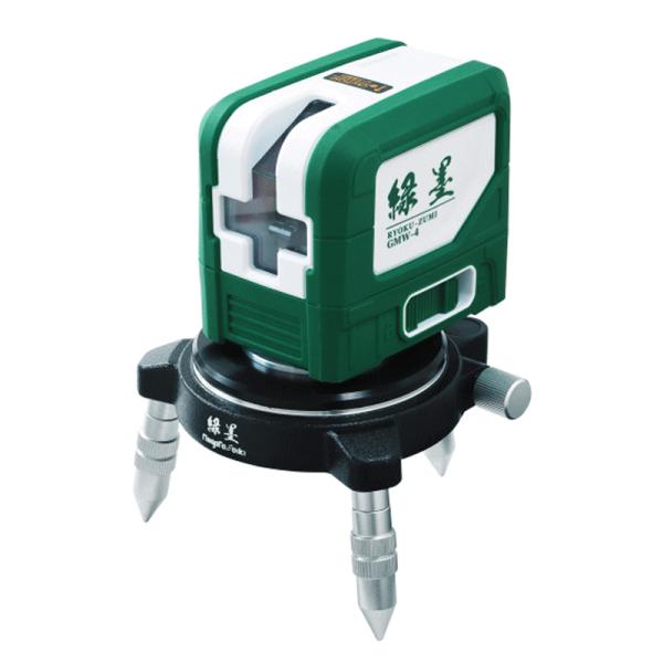 持ち運びに便利なコンパクトサイズに本格的な機能を備えたプロ仕様レーザー墨出し器です。緑のレーザーで、見やすく、本体の真上までラインが届くのが特徴です。品　番：GMW-4、GMW-RTサイズ：本体：約92×65×80mm　回転台：約H88×W...