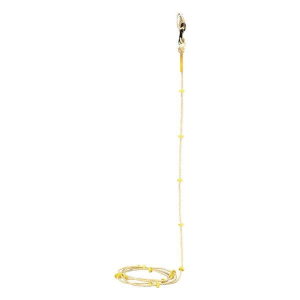 避難用ロープはしごです！品　番：12085サイズ：ロープ：太さ12mm×長さ5m　スベリ止：Φ40mm重　量：1.3kg材　質：ロープ：リキロンロープ（ワイヤ芯入）　スベリ止：耐衝撃PPカラー：イエロー入　数：1本フック：はずれ止め付カラビ...