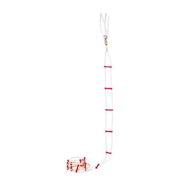 避難用ロープはしごです！品　番：12095サイズ：ロープ：太さ10mm×長さ8m　横棧：75mm重　量：3.6kg材　質：ロープ：リキロンロープ（ワイヤ芯入）　横棧：ABS樹脂（鉄芯入）カラー：ホワイト入　数：1本フック：はずれ止め付カラビ...