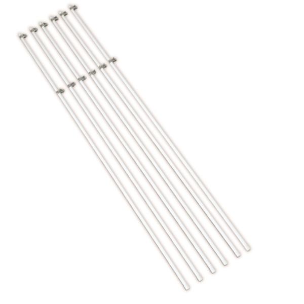 スライド可能な取り付けフックが2つ付いているので旗のサイズに関係なく対応が可能！品　番：EKA943サイズ：直径2cm×長さ200cm重　量：420g/本材　質：スチール(塩化ビニールコーティング)生産国：日本入　数：6本組