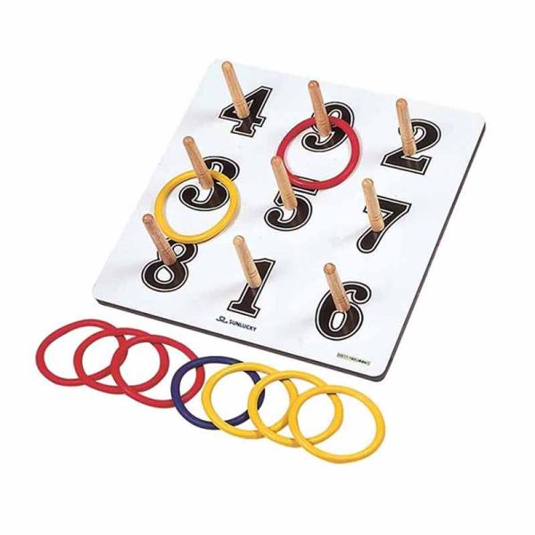 133gの輪を2ｍ手前から“考えて投げる”。体も頭も使う全身運動。「日本ワナゲ協会公式ワナゲ」*は縦、横、斜めの数字の和はいずれも15点ですが、いずれか1列に輪が入った場合は「一期の原則」*により15点×2の30点を獲得できます。単独投輪式...