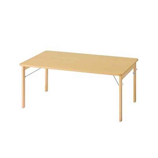 幼児がのびのび使うことができる奥行きが広いタイプの折りたたみテーブルです。品　番：900963サイズ：天板サイズ：1200×750mm、脚部：520mm重　量：10.8kg材　質：天面：メラニン化粧板（ナラ木目）、脚部：ピーチ、木口：ソフト...
