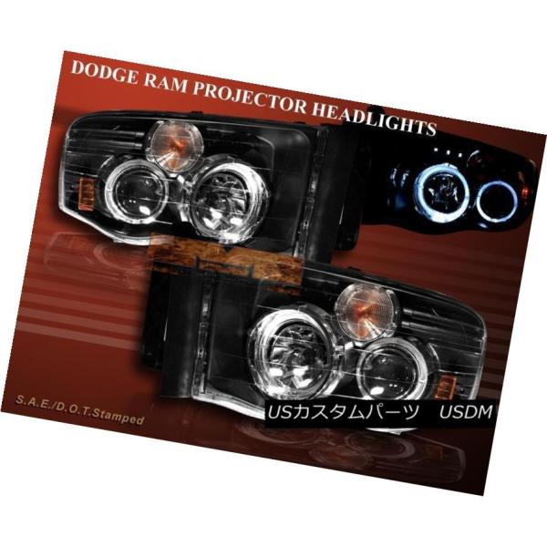 ヘッドライト 02 - 05 Dodge Ram Twin Halo Ring Projector Headlights LED Black  02  -  05ダッジラムツインハローリングプロジェクターヘッドライトLEDブラック