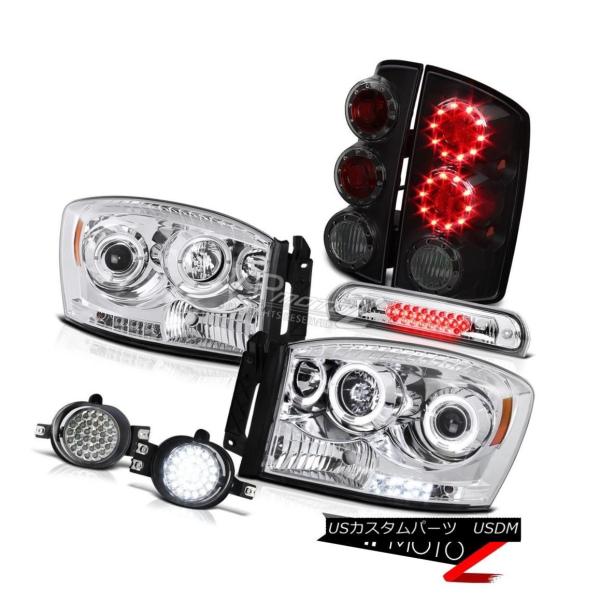 ヘッドライト Twin Headlamp Sinister Black Taillights Foglamps High Brake Cargo 2006 Dodge Ram ツインヘッドランプ邪悪なブラックテールライトフォグランプハイブレ...