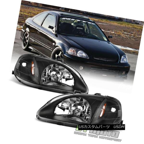 ヘッドライト For 1999-2000 Honda Civic 2/3/4Dr JDM Style Blk Headlights Headlamps Left+Right 1999-2000 Honda Civic 2/3 / 4Dr J...