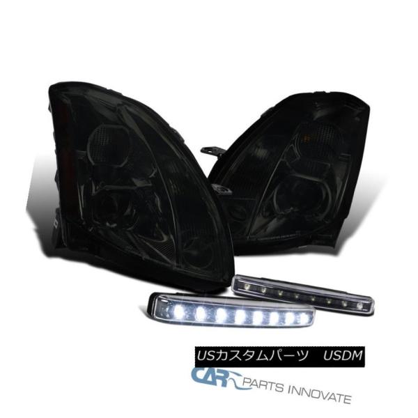 ヘッドライト For 04-06 Nissan Maxima Smoke Lens Projector Headlights+Black 8-LED Fog Lamps 04-06日産マキシマスモークレンズプロジェクターヘッドライト+ Bl...