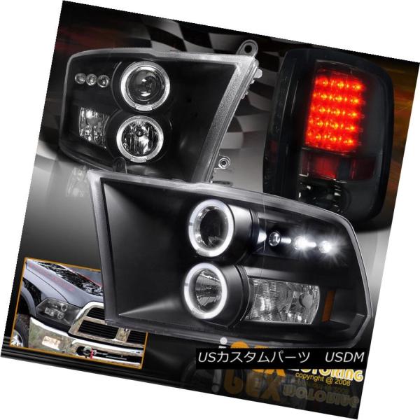 テールライト 2009-2016 Dodge Ram Twin Halo Projector Black Headlights + Smoke LED Tail Lights 2009-2016ダッジラムツインハロープロジェクターブラックヘ...