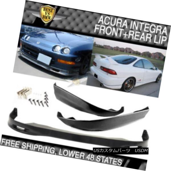 エアロパーツ Black Poly Urethane PU SPOON Front &amp;amp; Rear Bumper Lip Fits 98-01 Acura Integra ブラックポリウレタンPU SPONフロント＆amp; ...