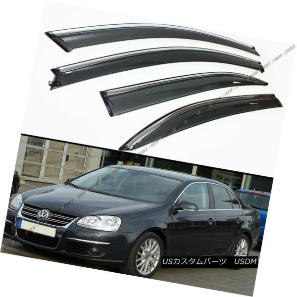 エアロパーツ FOR 06-10 VW MK5 JETTA SEDAN SMOKE WINDOW VISOR DEFELCTOR W/ CHROME TRIM &amp;amp; CLIPS FOR 06-10 VW MK5 JETTA S...