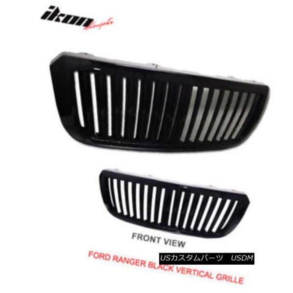 USグリル Fits 04-07 Ford Ranger ABS Vertical Hood Grill Grille Black フィット04-07フォードレンジャーABS垂直フードグリルグリルブラック