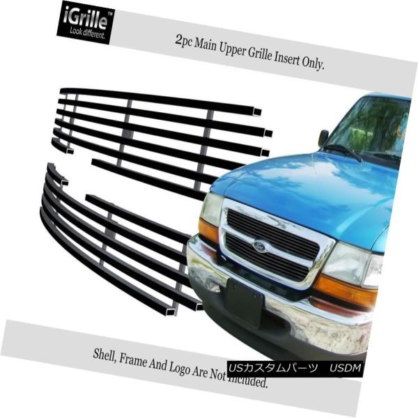 USグリル Fits 1998-2000 Ford Ranger Black Biller Grille Grill Insert for 2WD only フィット1998-2000フォードレンジャーブラックビレットグリルグリル2WDのみの挿入