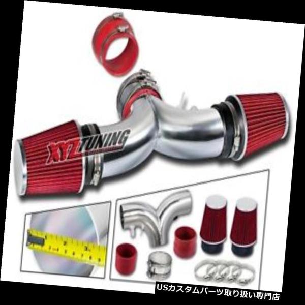 USエアインテーク インナーダクト 3.5 "REDデュアルツインショートラムエアインテーク+ 94-96インパラ/カプリスV8用フィルター  3.5" RED Dual Twin Short Ram Air Intake + Filter...