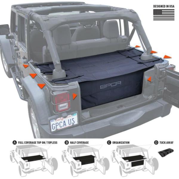 USリアーカーゴカバー ジープラングラー4ドアJKU 2007-2018用GPCAカーゴカバーPROフリーダムパック  GPCA Cargo Cover PRO Freedom Pack for Jeep Wrangler 4 Door J...