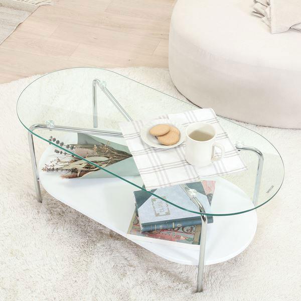 【サイズ(約)/重量(約)】W900×D400×H380mm / 10.5kg【材質】■構造部材（天板）：強化ガラス■構造部材（棚板）：合成樹脂化粧繊維板（PVC）■構造部材（脚部）：金属（鋼）■表面加工（脚部）：めっき（クロム）本商品は、...