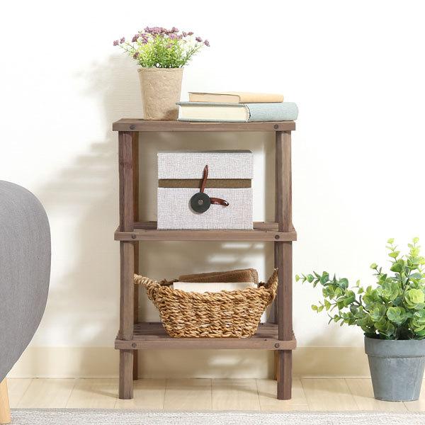 全体：幅315 × 奥行265 × 高さ480天然木（杉）■お客様組立て(工具不要)3段/ラック/木製/棚/シェルフ/収納/家具/収納棚/収納ラック/多目的ラック/おしゃれ/ウッドラック/ディスプレイ/ナチュラル/グリーン/シンプル/オープ...