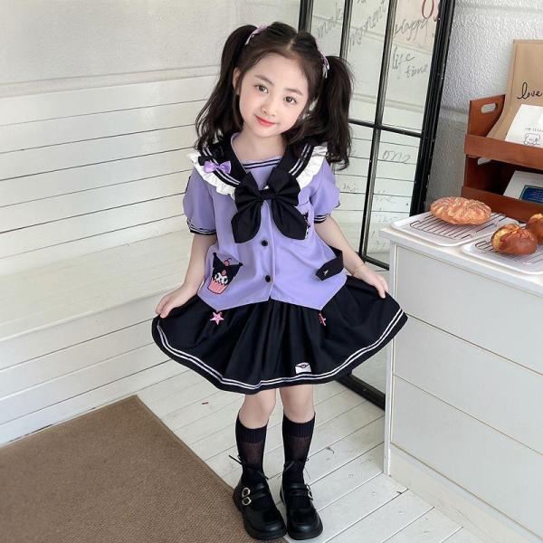 クロミちゃん ワンピース キッズ服 半袖トップス+スカート夏服 ミニスカート 女の子 上下セット  韓国  子供服 春セーター 学院風 制服 入学式  韓国風 可愛い生地/素材：綿＋ポリエステル成分含有量：81％（含む）〜90％（含む）流行...