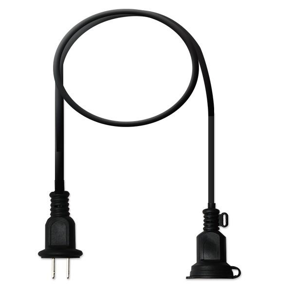 屋外でのイルミネーションなどの電飾設備などに役立ちます。定格125V 7A。875W仕様長さ：1m厚み：8mm規格：防雨型コネクタ（キャップ付き）コードカラー：ブラック定格電圧 / 電流：125V / 7A （875Wまで）商品内容：コード...