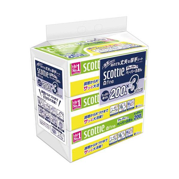 クレシア スコッティ ファイン ペーパーふきんサッとサッと 200組×3個入/キッチン