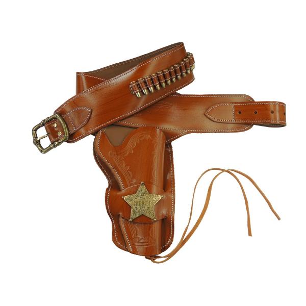 24発の弾丸を含むリボルバー用の革製カートリッジベルト。全長:130cmダミーブレッド24個付