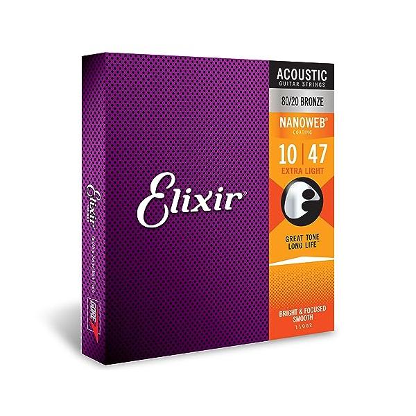 Elixir（エリクサー） アコースティックギター弦 NANOWEB 80/20ブロンズシリーズElixirのNANOWEB 80/20ブロンズシリーズは、革新的なコーティング技術と伝統的な弦素材を組み合わせることで、長寿命と明るく鮮明な音...