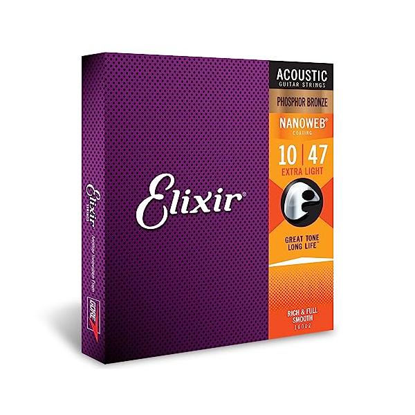Elixir（エリクサー）のアコースティックギター弦NANOWEBフォスファーブロンズは、フォスファーブロンズ特有のきらびやかで表現力豊かな音色と、独自のNANOWEBコーティングによる驚異的な長寿命を両立させた製品です。