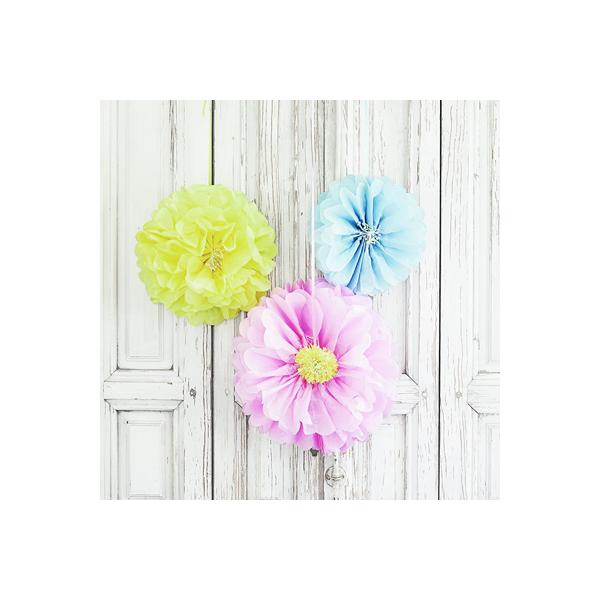 "イギリスTalking Tablesブランド。Decadent Decsシリーズのお花の形をしたポンポン飾りです。パステルカラーのお花に黄色の雄しべのカラーリングがかわいい。他のペーパーポンポンやハニカムボールとバランス良く飾るとパーティ...