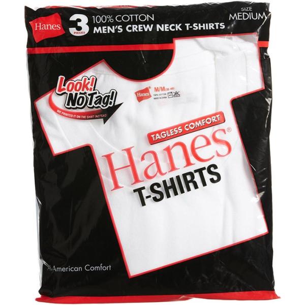 Hanes ヘインズ 赤ラベル 3Ｐ−パック クルーネックTシャツ(ヘインズtシャツ) 赤パック RED PACK レッドパック　白3枚組み　ヘインズｔシャツ