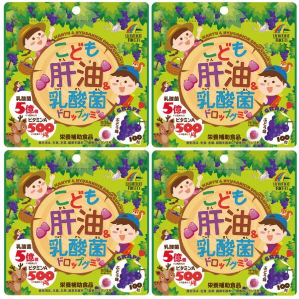 《こども肝油＆乳酸菌 ドロップグミ[ぶどう味]》は、おいしいぶどう味の栄養機能食品です。3-9歳のお子様の栄養補給を考え栄養成分を配合した肝油ドロップグミです。乳酸菌を追加配合しています。3粒で5億個の殺菌乳酸菌5億個の乳酸菌は、約50ml...