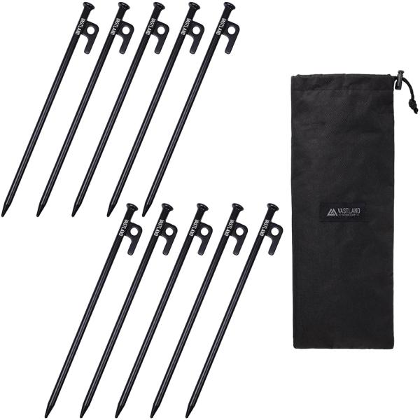 【サイズ】（約）長さ300×直径10mm【重量】（約）180g（1本あたり）【材質】スチール【付属品】ペグ×10、ペグケース【用途】テントやタープのロープの固定キャンプに欠かせないテントペグ10本セット。強度があり、硬めの地面でもしっかりと...