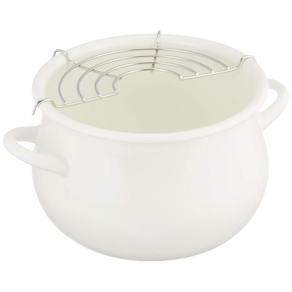 【商品概要】製品サイズ:(約)幅205×奥行160×高さ105mm製品重量:(約)520g材質:本体・取っ手/ほうろう用鋼板(ほうろう加工)、アミ/鉄(クロムめっき)原産国:中国底の厚さ:0.9mm満水容量:1.7L【商品説明】【商品詳細】...