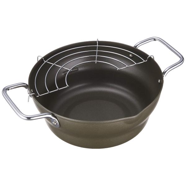 【商品概要】製品サイズ:(約)幅280×奥行205×高さ80mm、鍋の縁の高さ71mm本体重量(kg):0.44材質:本体/鉄(シリコーン樹脂塗装)、取っ手・アミ/鉄(クロムめっき)原産国:中国底の厚さ:0.7mm満水容量:1.9L【商品説...