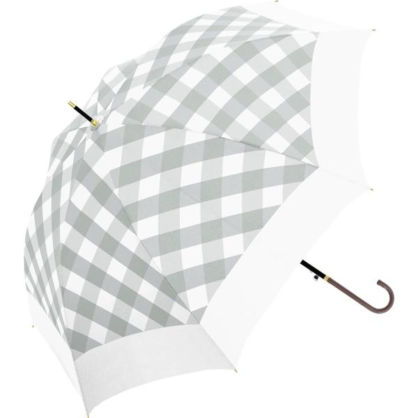【商品概要】バイカラーがポイントのチェック柄がおしゃれなデザイン。親骨は、風に強くしなやかで折れにくいグラスファイバー骨仕様です。開閉方法：ジャンプサイズ：親骨サイズ/60cm 長さ/87cm 直径/102cm 重さ/315g素材：生地組成...